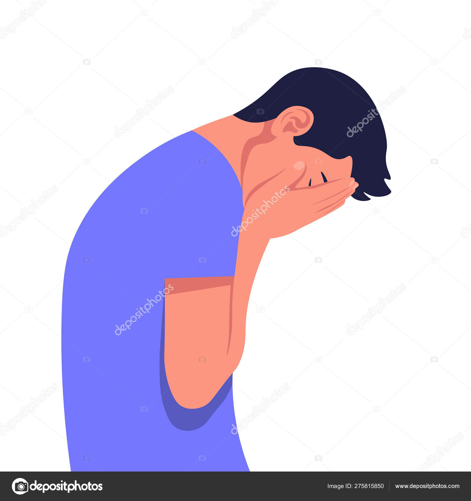 Young Man Despair Guy Profile Great Stress Depressive Disorder Vector ...