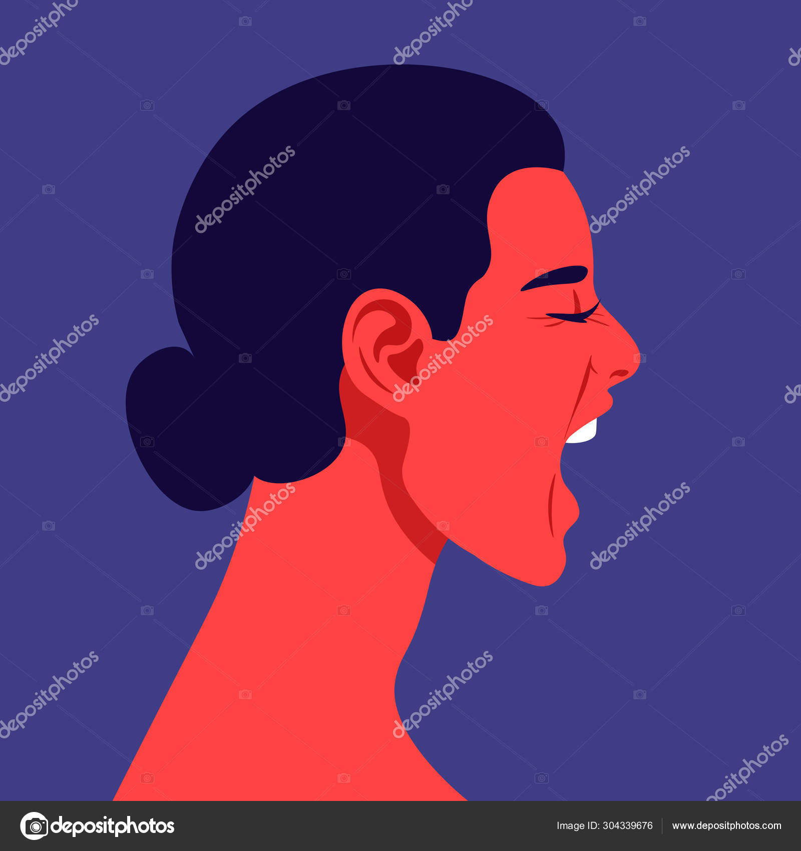 Screaming Woman's Face Profile Head Girl Stress Side Aggression Irritation Stock Vector by ...
