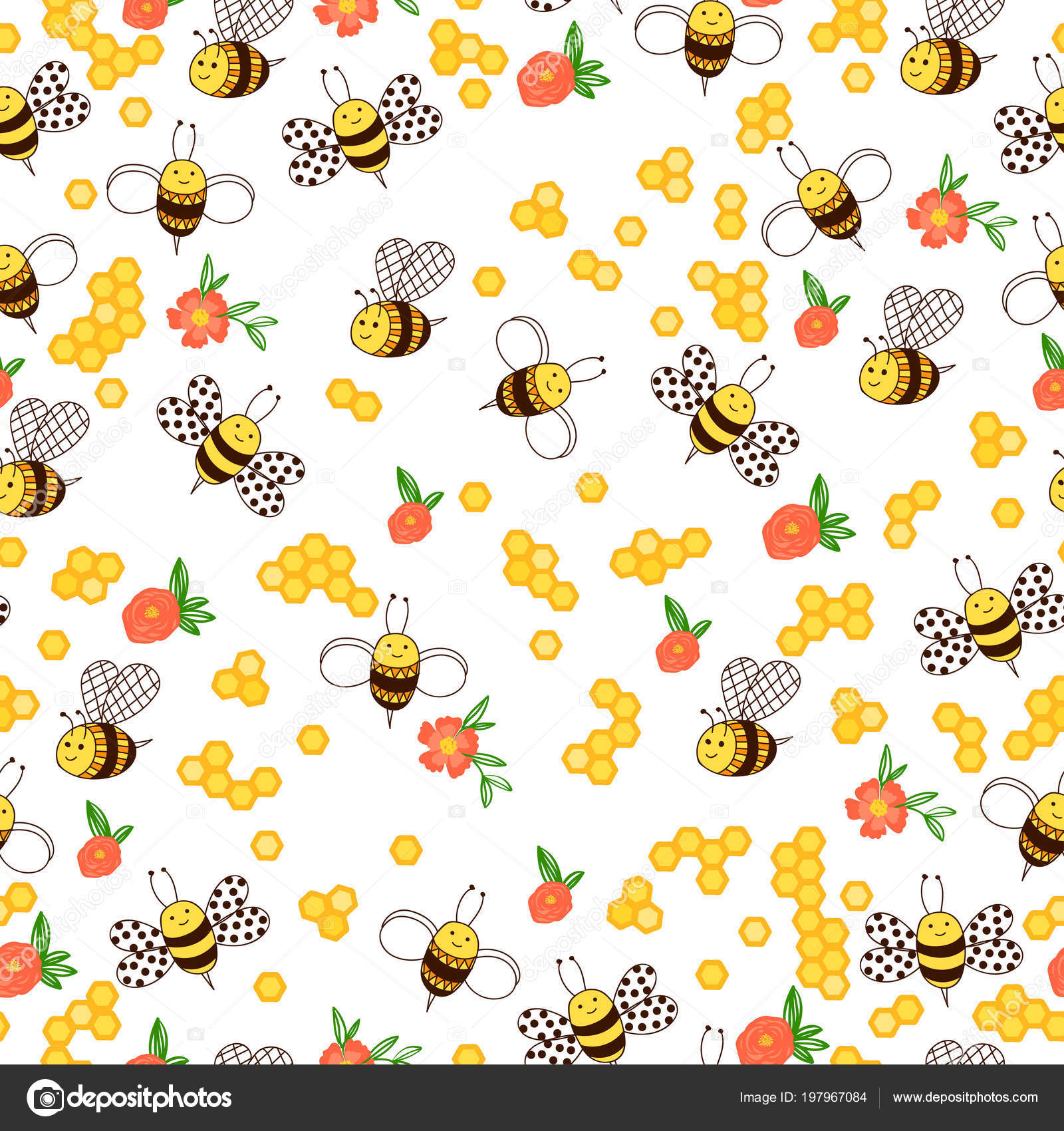 Cartoon Bees And Flowers