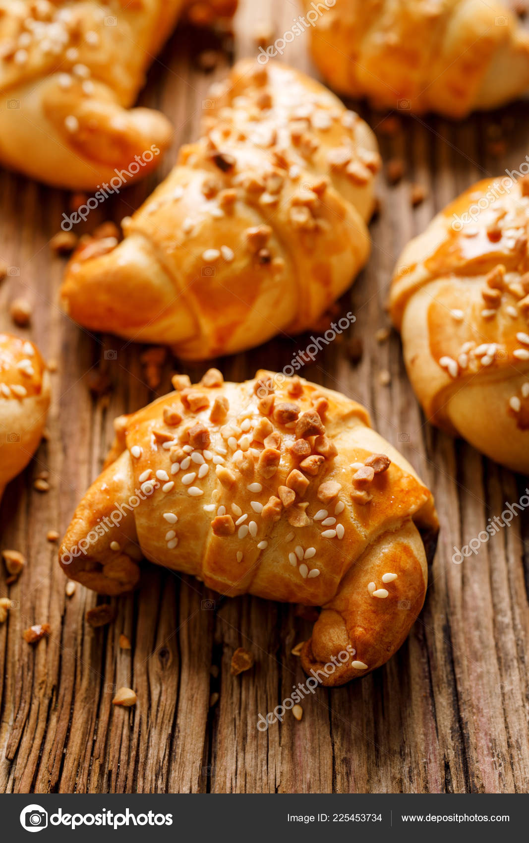 Croissants Shortcrust Pastry Rose Jam Filling Sprinkled Nuts Sesame ...