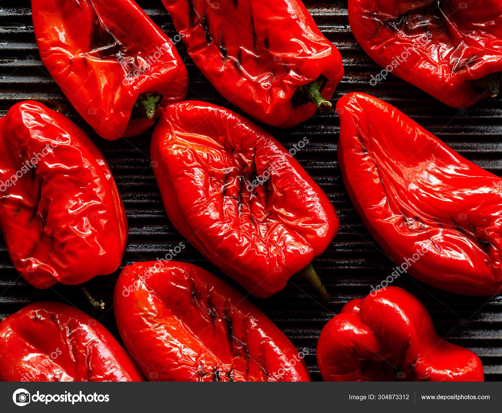 Grilled Red Peppers Grill Plate Close Top View Vegetarian Organic Stock ...