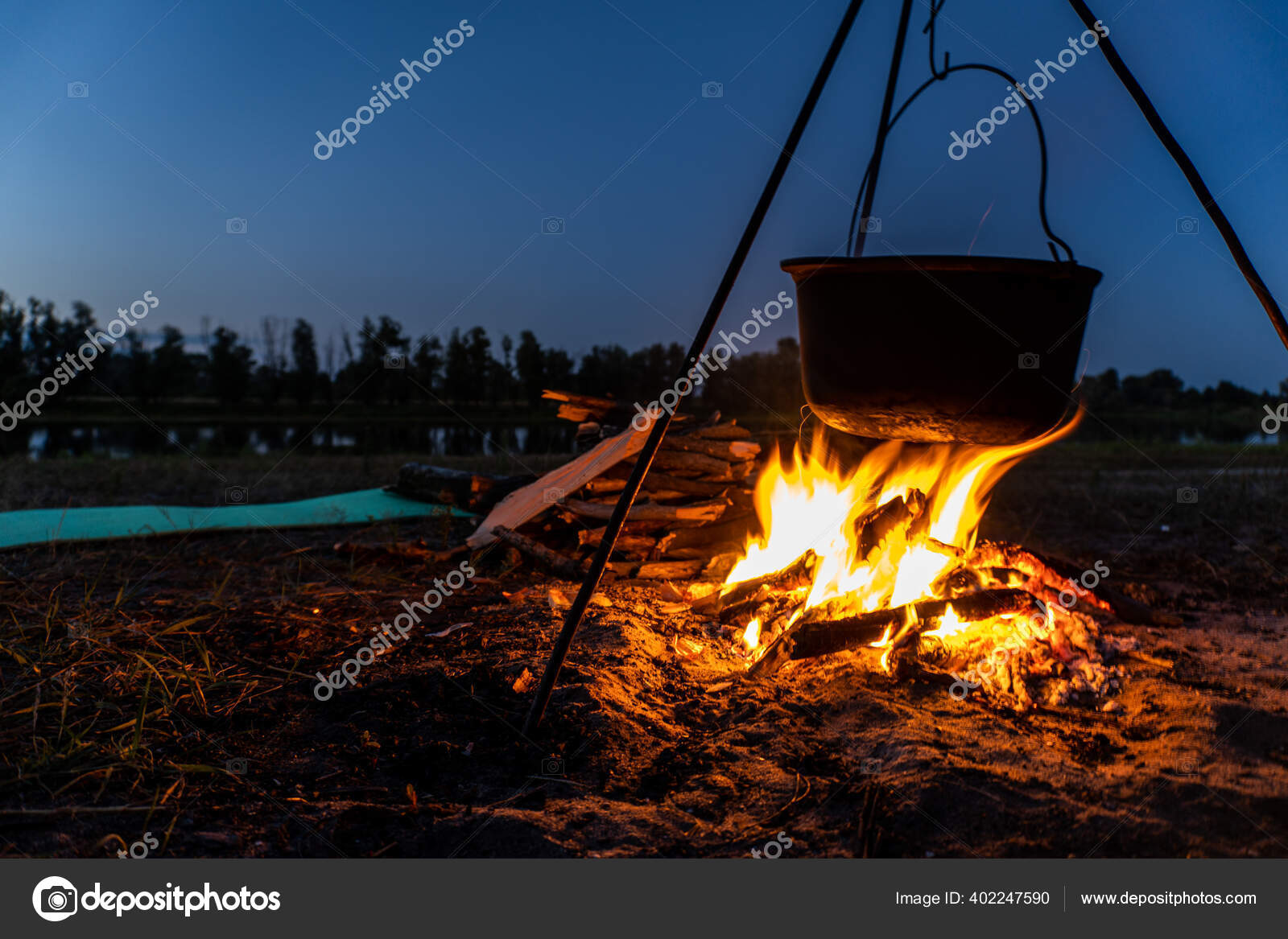 Bonfire Raging Dark Blue Night Sky Embers Sparks Flying All — Stock ...