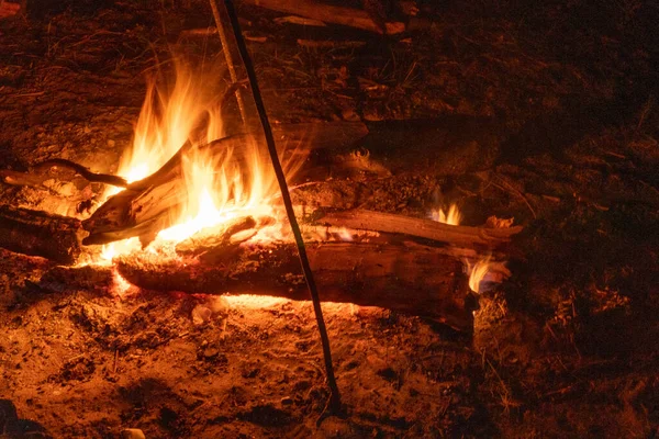 Bonfire Raging Dark Blue Night Sky Embers Sparks Flying All — Stock ...