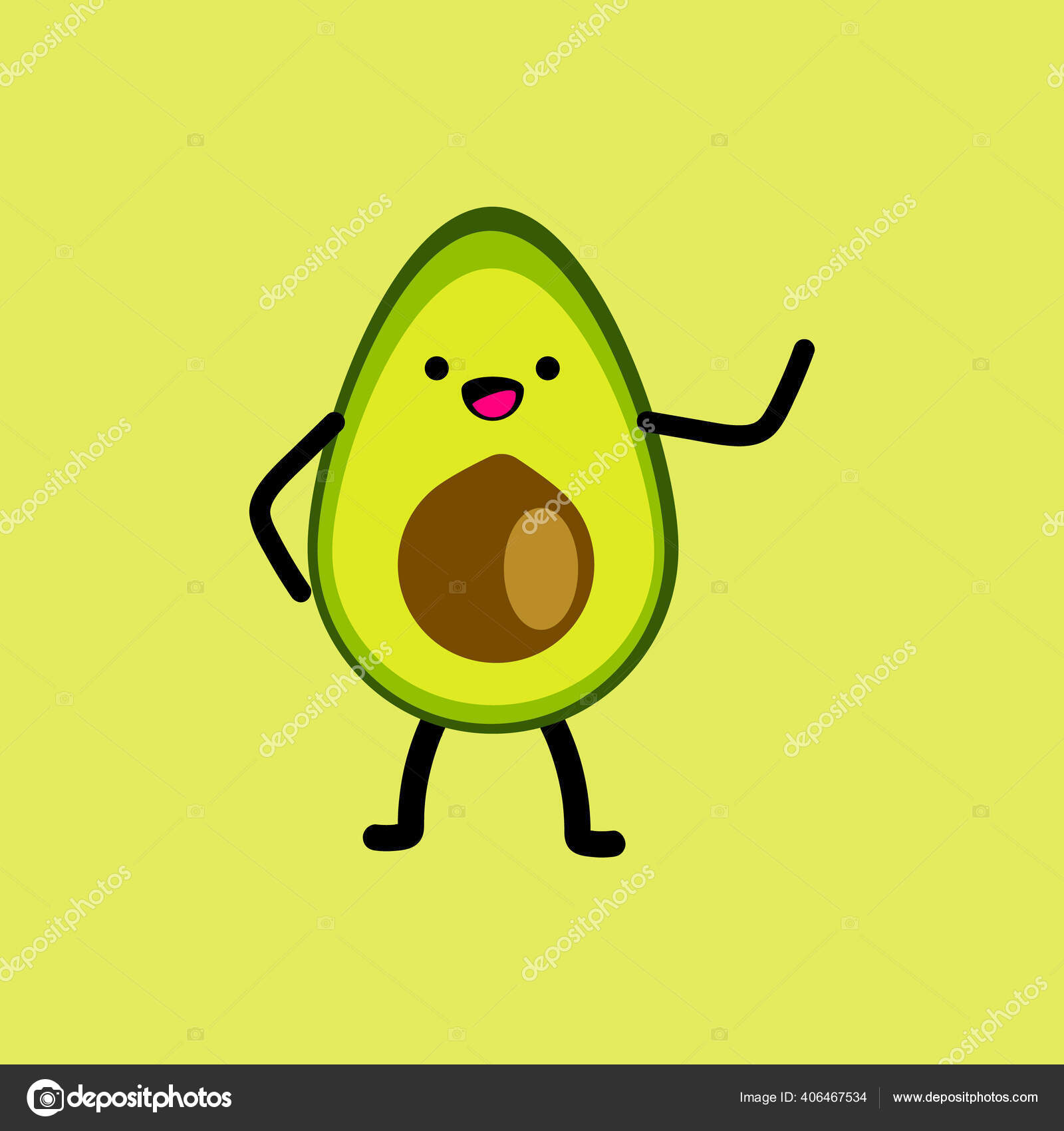 Lindo Dibujo Animado Aguacate Vector Ilustración Fruta Aguacate Verde ...