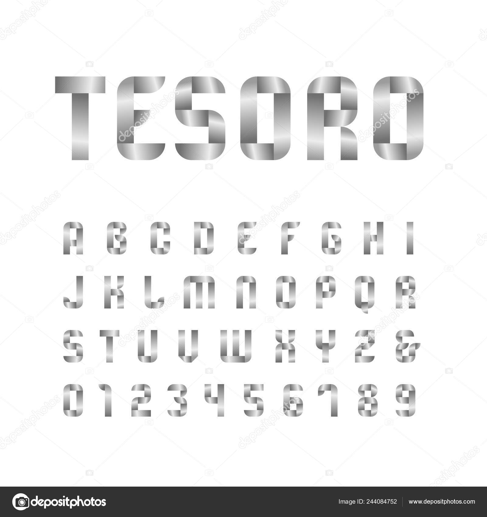 Ribbon Font Vector Alphabet Silver Effect Letters Numbers Stock Vector ...