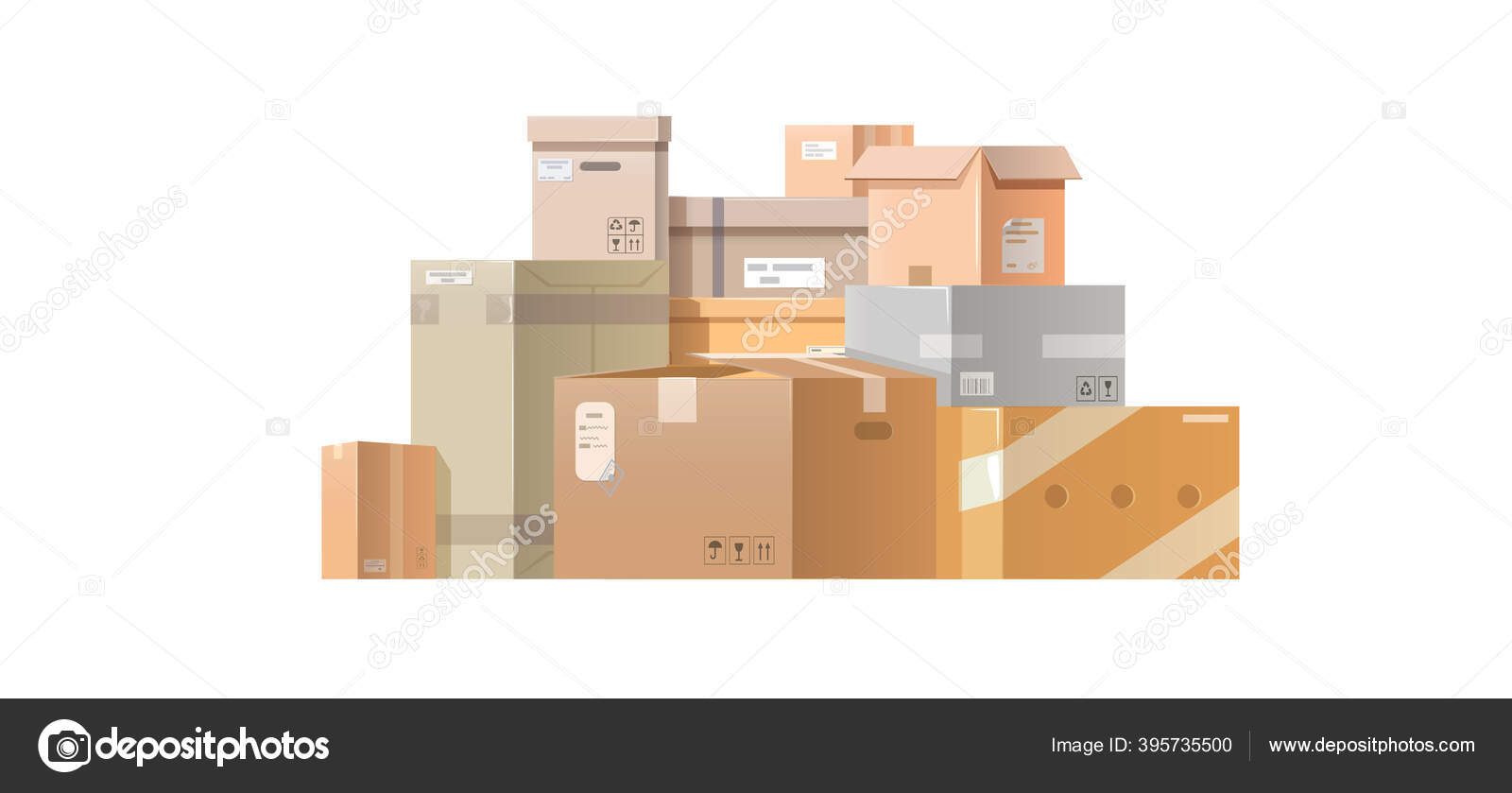 Pile Cardboard Boxes Many Cartons Boxes Different Size Flat Style Stock ...