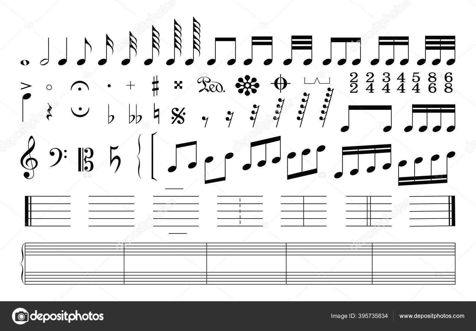 Set Music Notes Music Signs Keys Note Staves Isolated White Stock ...