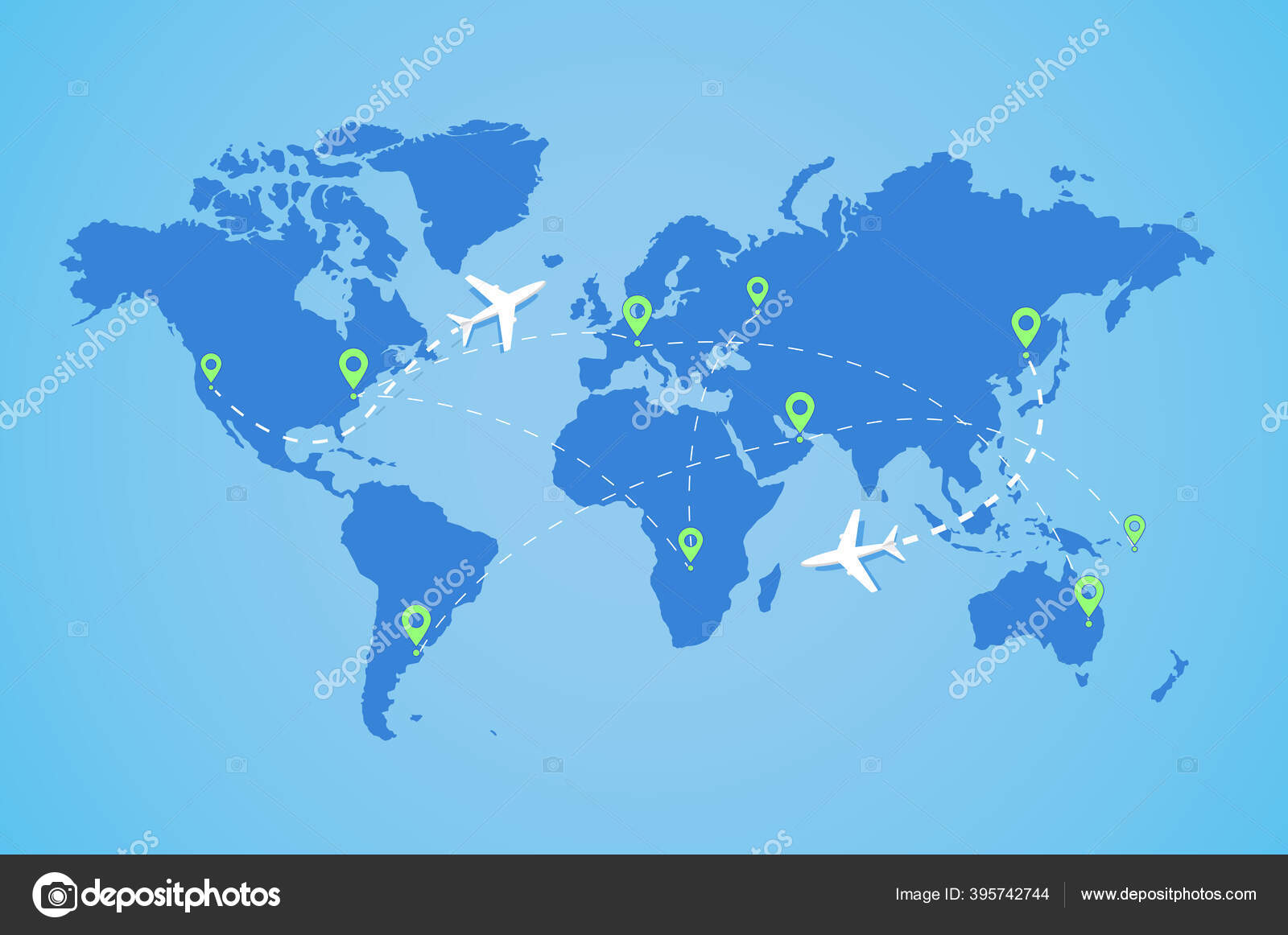 Mapa Del Mundo Con Avión Aviones Aviones Volar Pista Transporte Stock ...