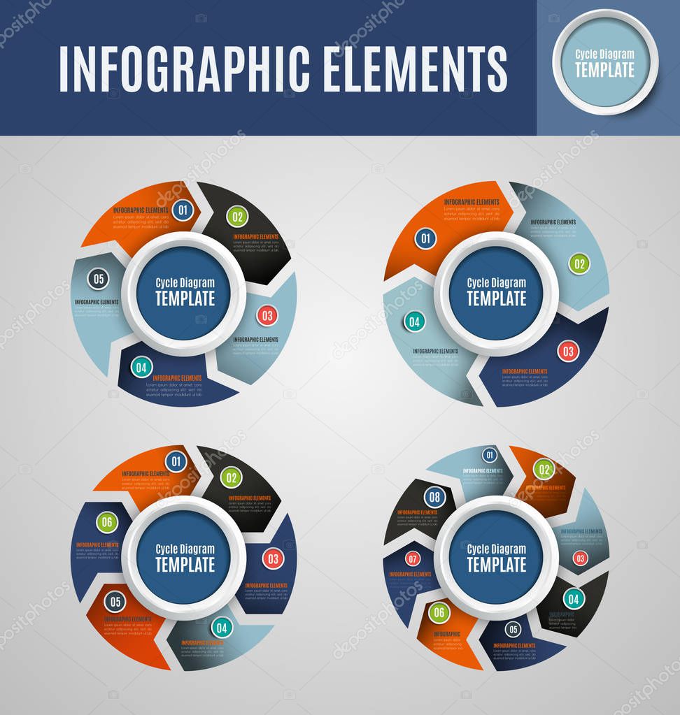 Conjunto de infografías de círculo vectorial. Plantilla para diagrama de ciclo, gráfico ...