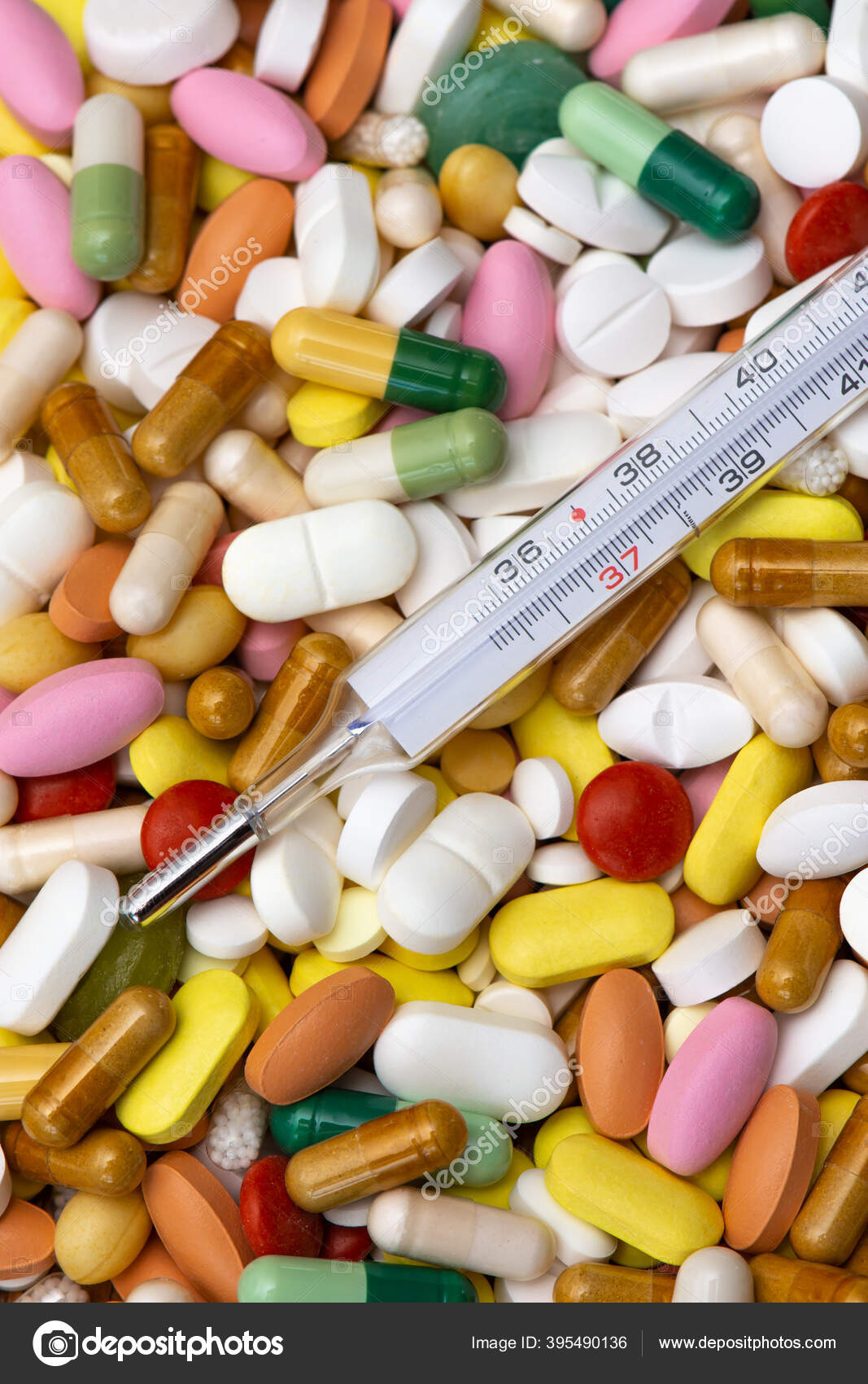 Thermometer Indicating Normal Temperature Background Tablets Capsules ...