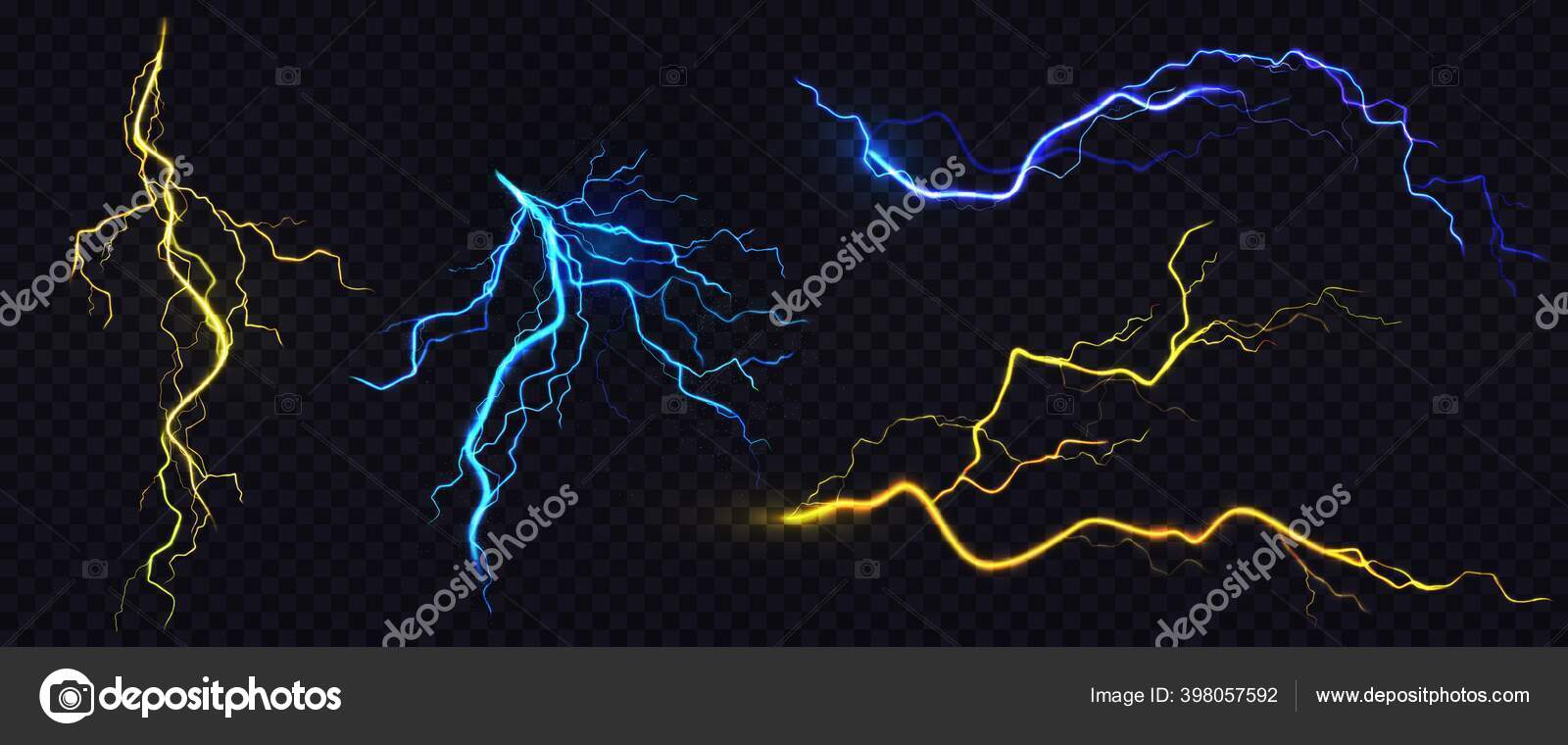 Vector realistic blue and yellow lightning bolts Stock Vector Image by ...