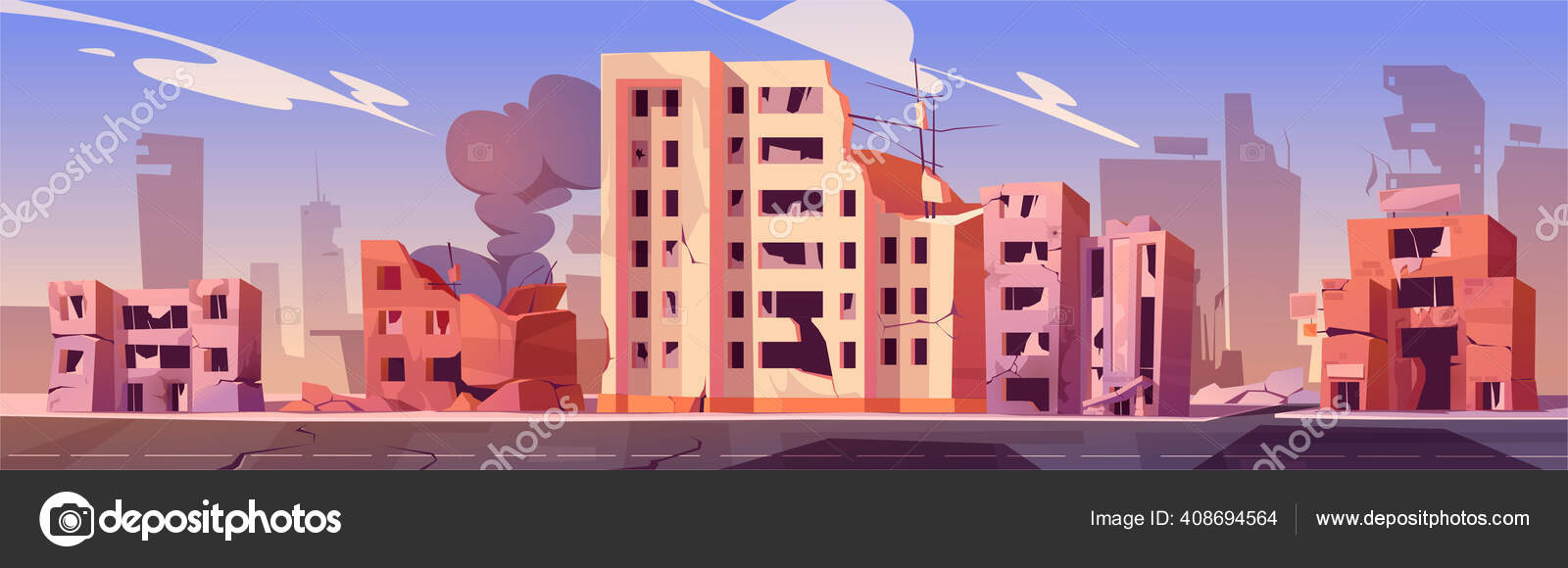 City destroy in war, abandoned buildings, smoke Stock Vector by ...