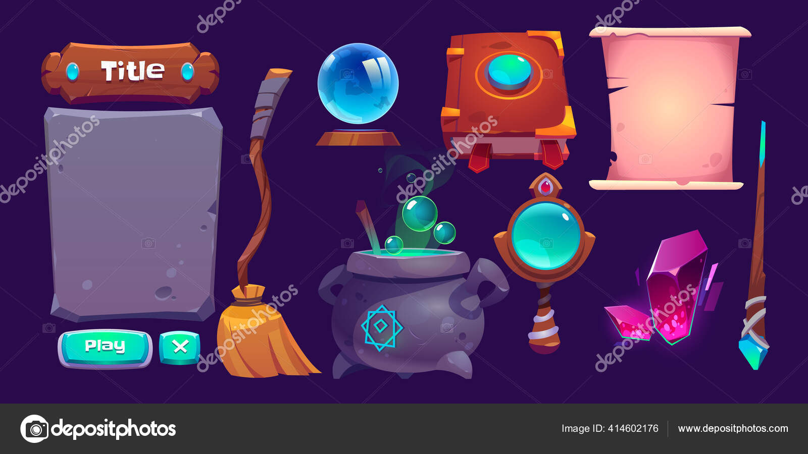 Interface for magic game, cartoon design elements Stock Vector Image by ...
