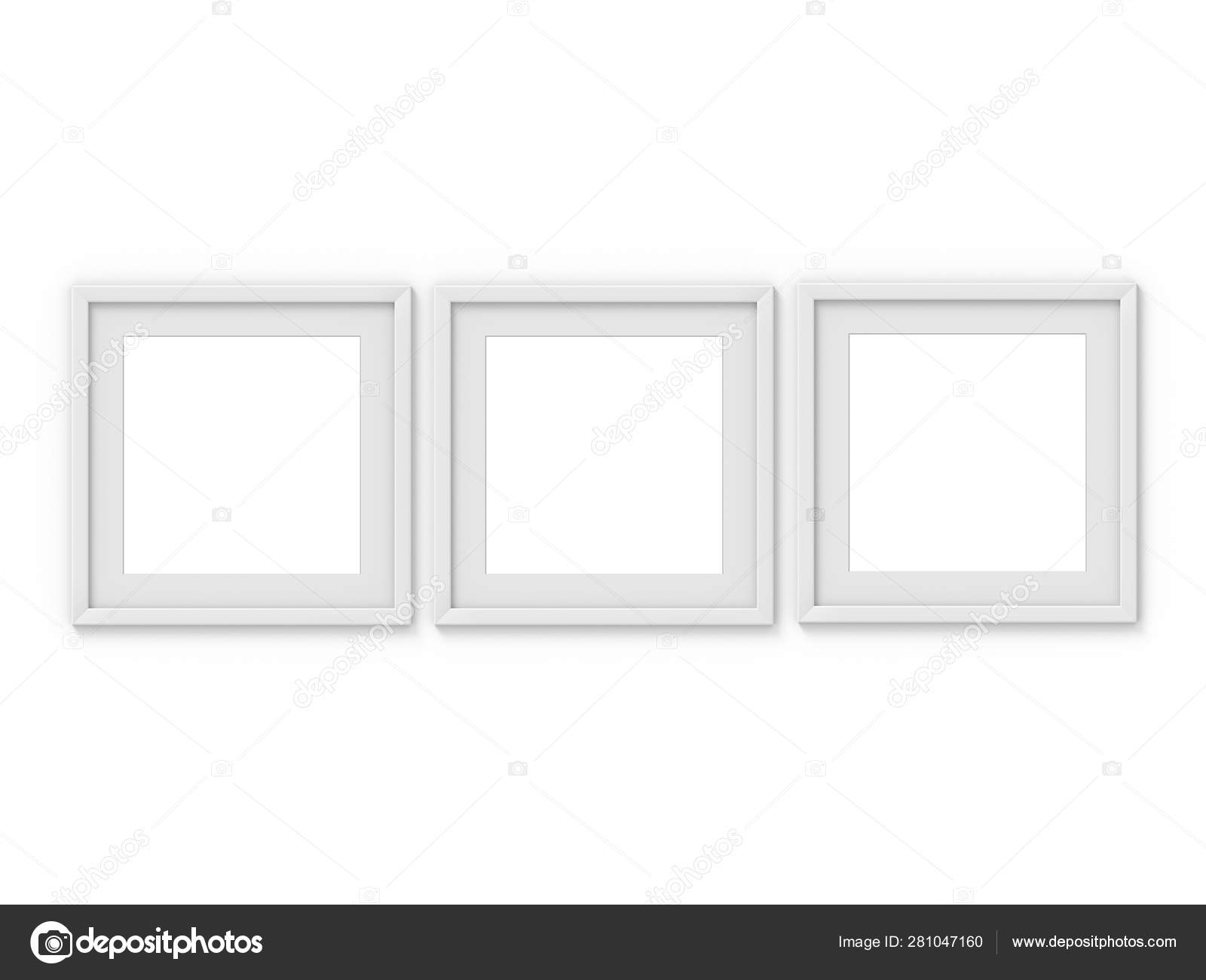Set of 3 square white simple picture frame with a border. Mockup for ...
