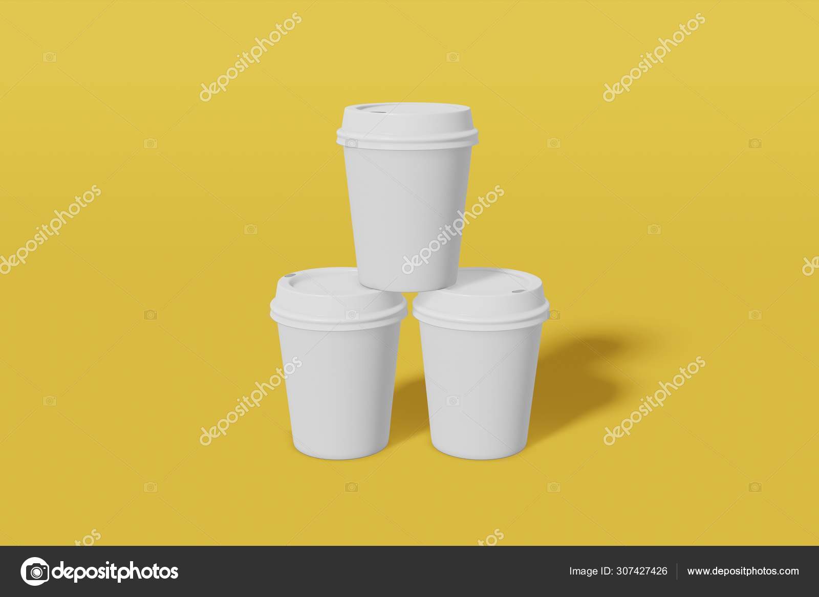 Set of three paper cup mockup with a lid stand in the shape of a ...