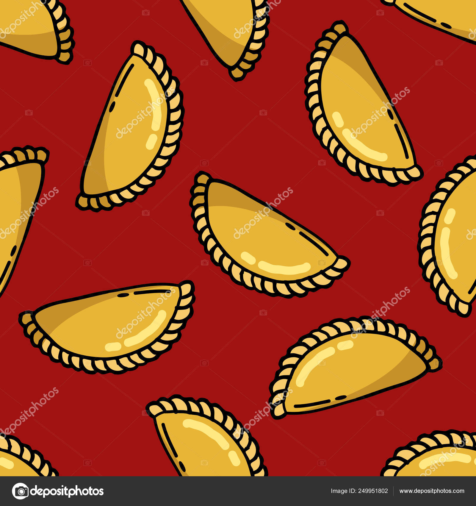 Seamless doodle pattern. empanada. stuffed bread or pastry baked or ...