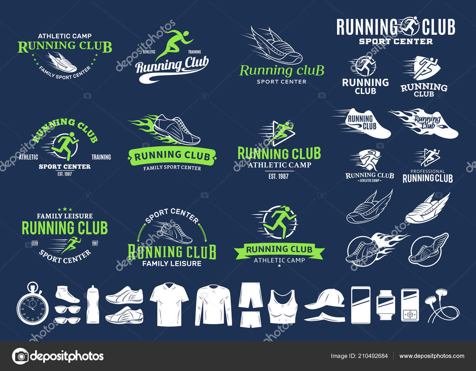 Set Vector Running Logo Labels Icons Sport Organizations Tournaments ...