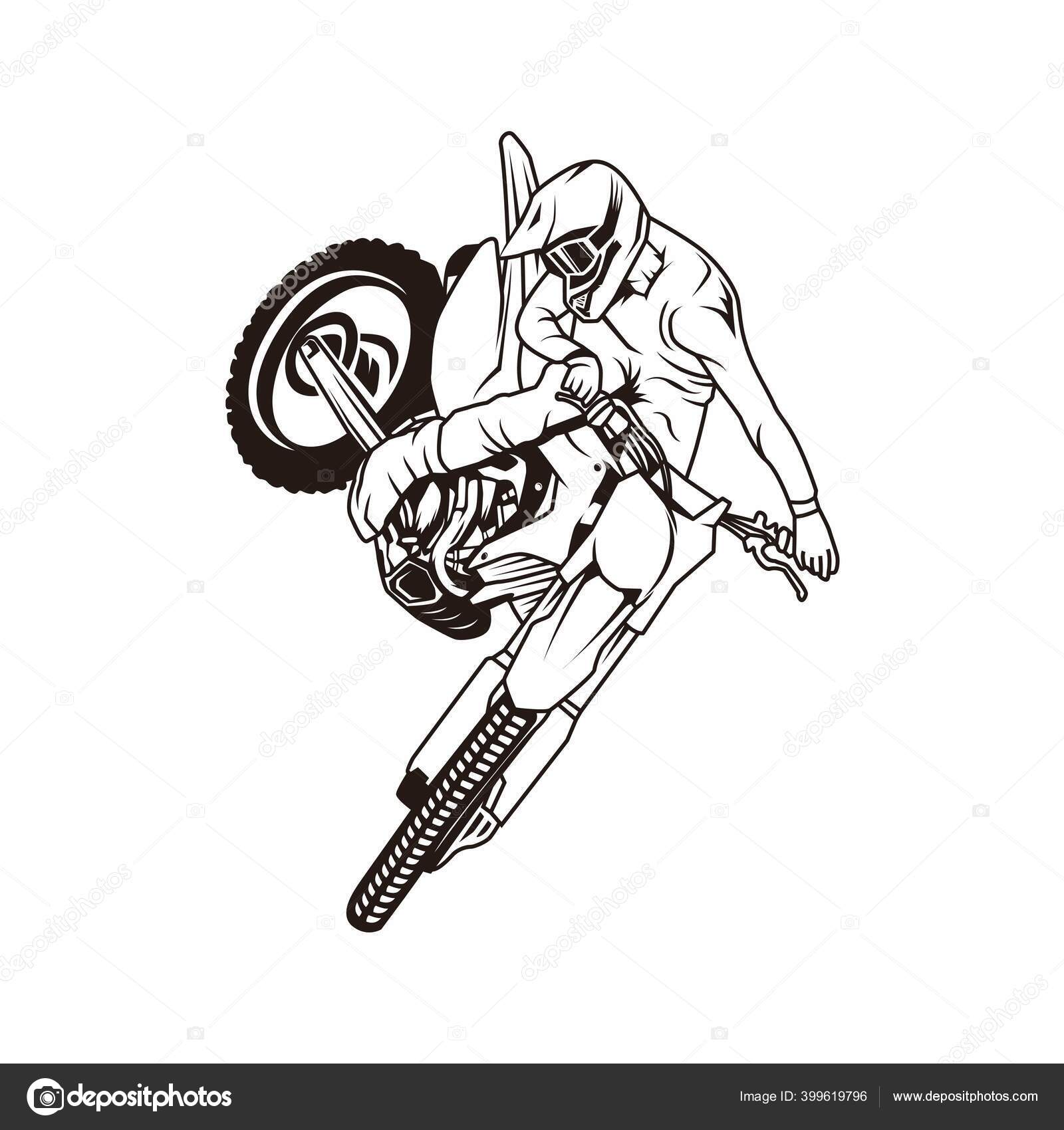 Motocross Freestyle Illustration Vector Black Line Color Stock Vector ...