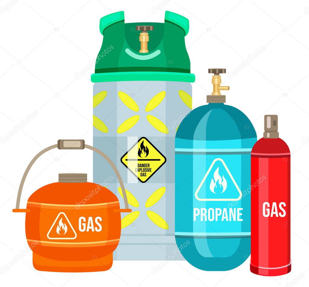 Conjunto de tanque de cilindro de gas. Recipiente icono botella de ...