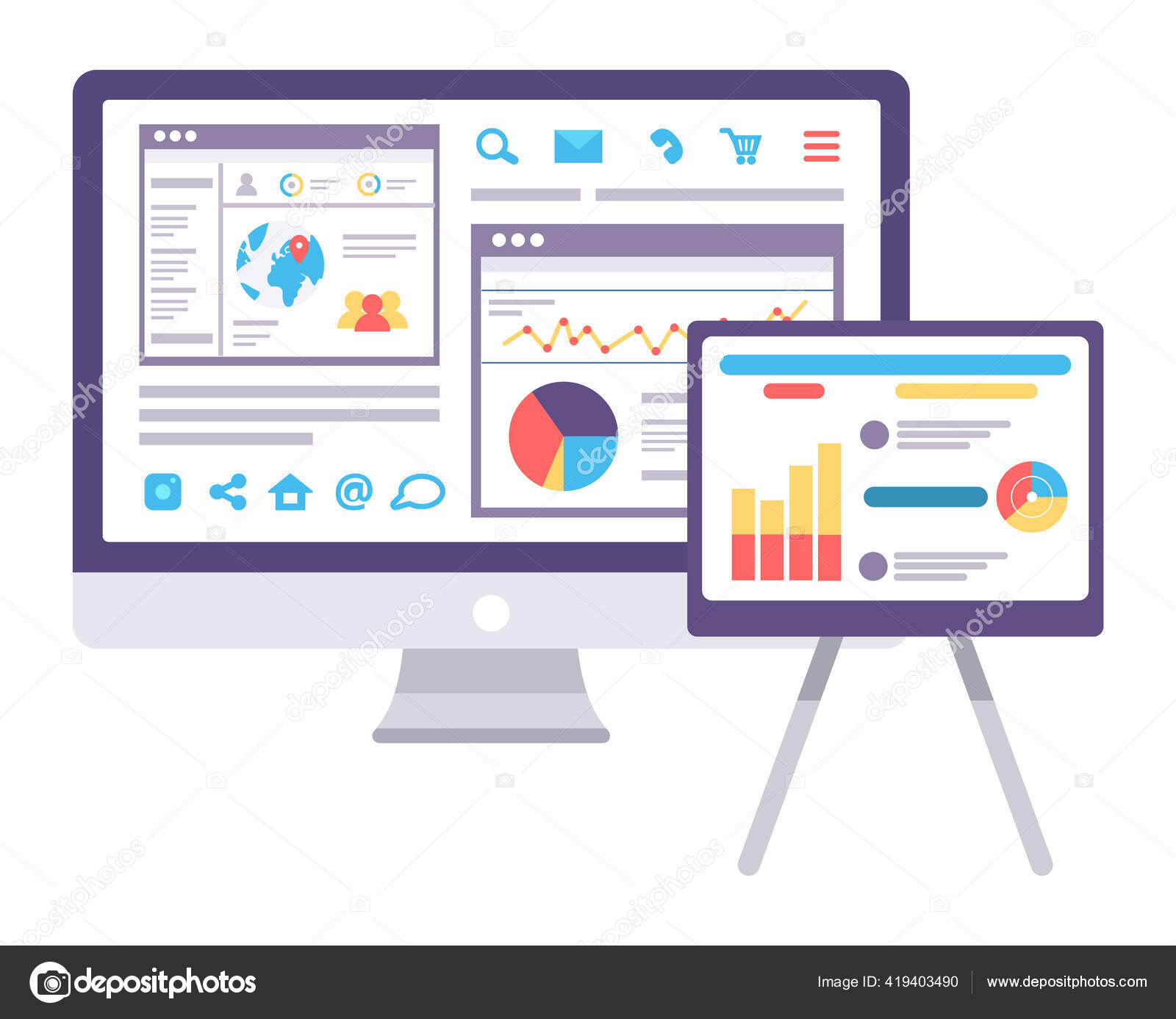 Graph Report and Social Network in Computer Vector Stock Vector by ...