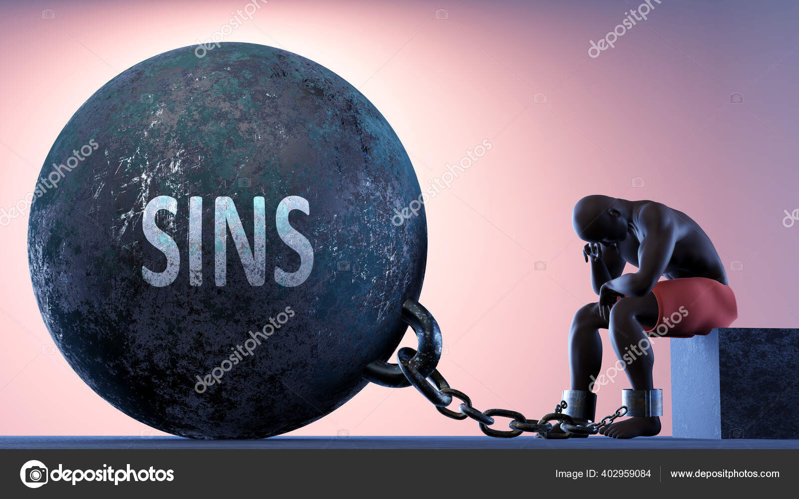 Sins Heavy Weight Life Symbolized Person Chains Attached Prisoner Ball ...