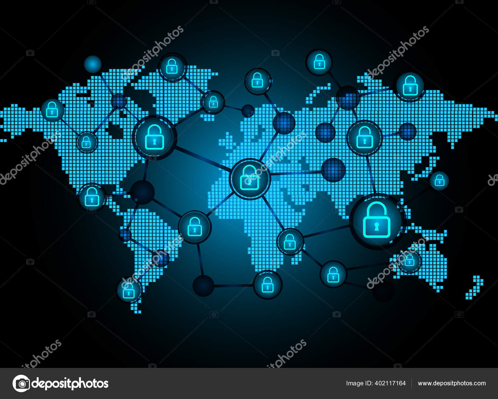 Blue Color World Map Locks Web Security Background Stock Vector by ...