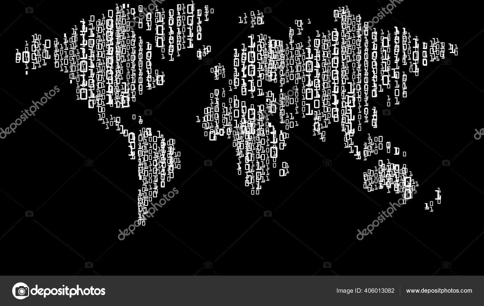 World Map Vector Binary Circuit Board Future Technology Blue Cyber Stock Vector Image by ...