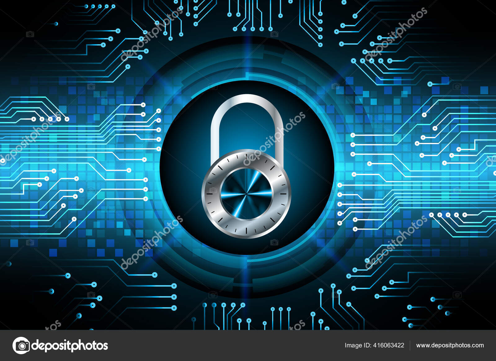Circuit Board Padlock Lock Background Blue Matrix Stock Vector by ...
