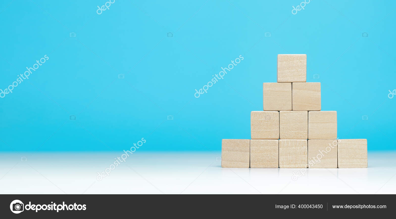 Wooden Blocks Pyramid Blue Background Success Growth Win Victory ...