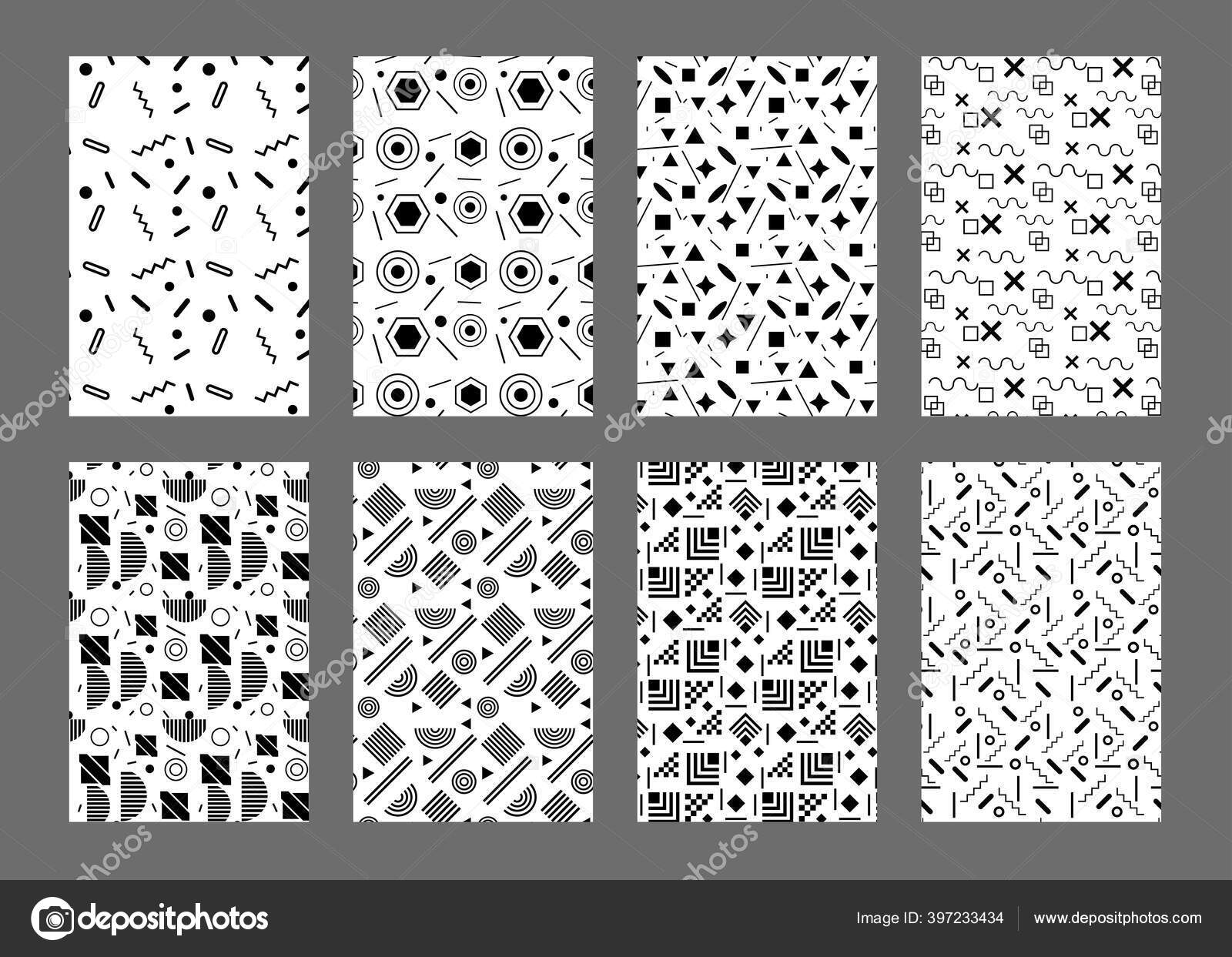 Memphis Vector Seamless Pattern Swatches Black White Monochrome Pattern ...