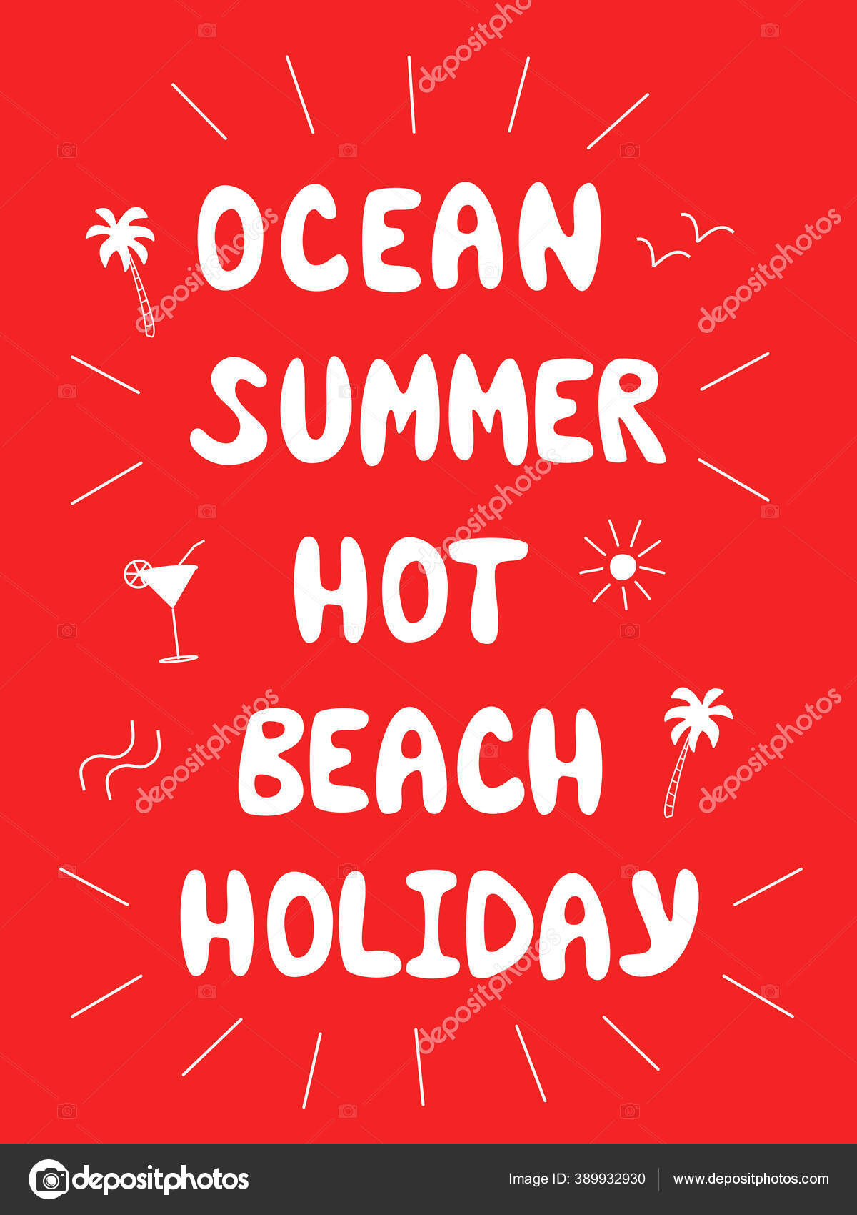 Handwritten lettering Holiday Summer Hot Ocean Beach. Vector ...