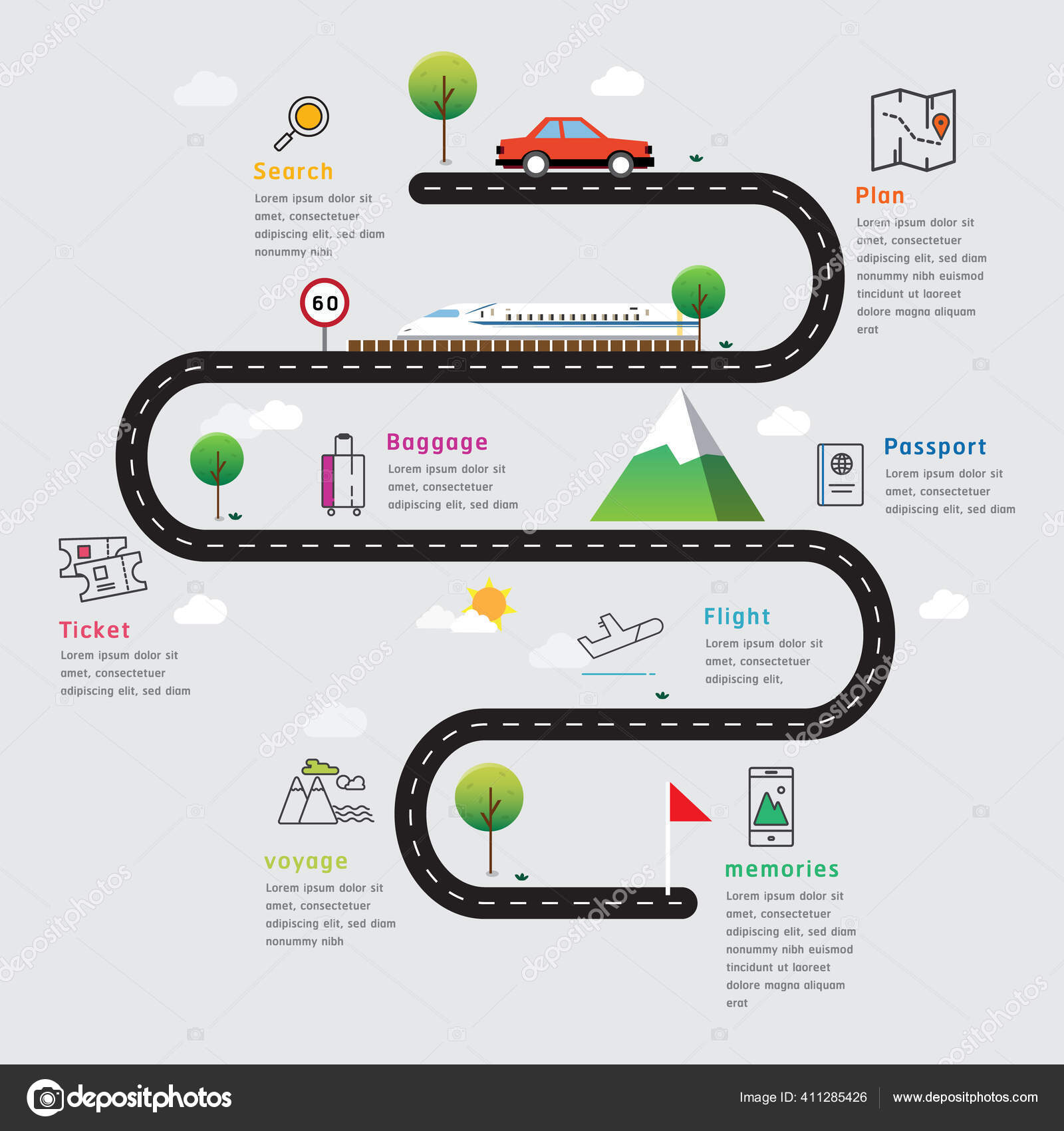 Peta Jalan Dan Rute Waktu Perjalanan Infografis Vektor Stok oleh ...