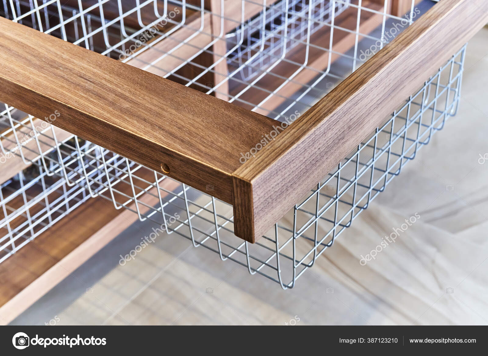 Storage Organization Metal Mesh Basket Wooden Drawer Food Storage Room ...