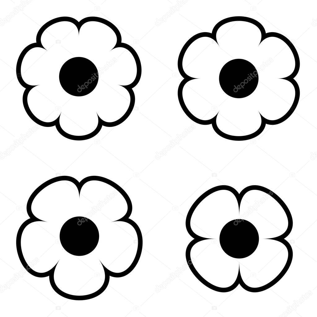 Conjunto de logotipo de s mbolo de icono de flor simple en blanco y negro. Un conjunto de ...