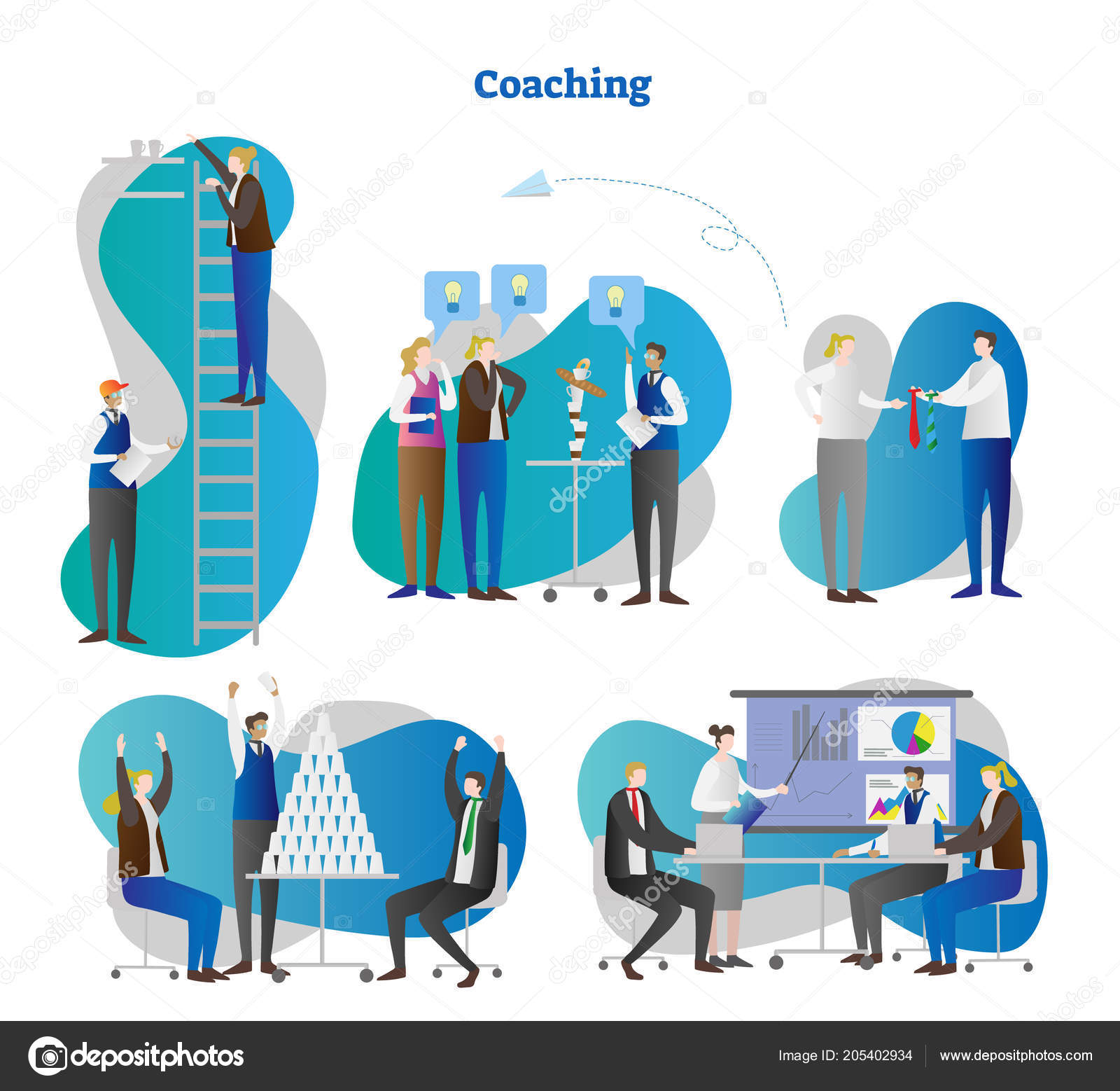 Coaching vector illustration. Collection set of business and ...