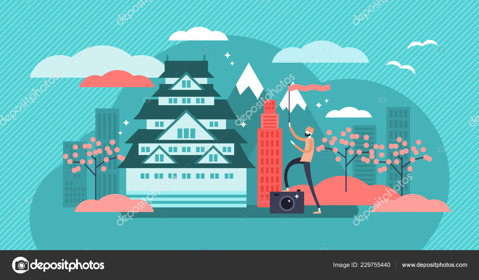 Osaka vector illustration. Designated Japan city tourism tradition ...