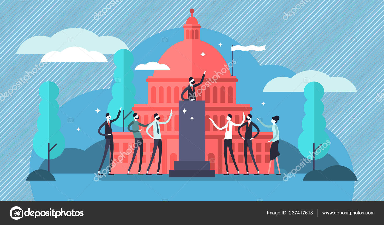 Government vector illustration. Flat tiny political speech persons ...