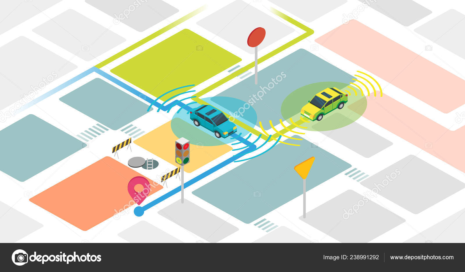 Self driving cars vector illustration. Example with self driving ...