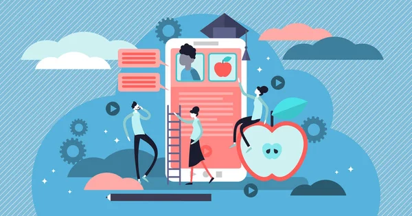 Educational app vector illustration. Flat tiny e learning persons ...