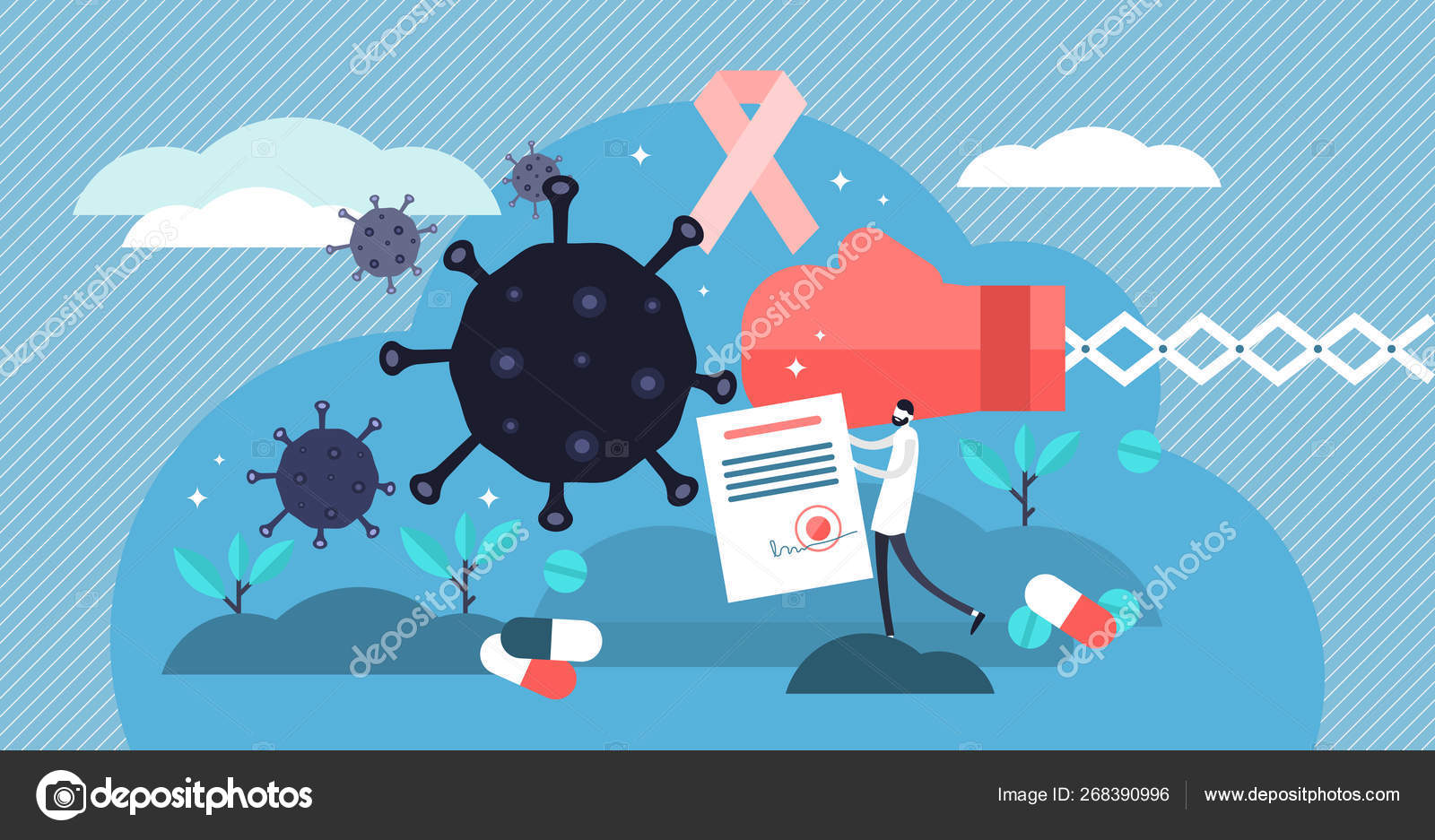 Oncology vector illustration. Tiny cancer disease research persons ...