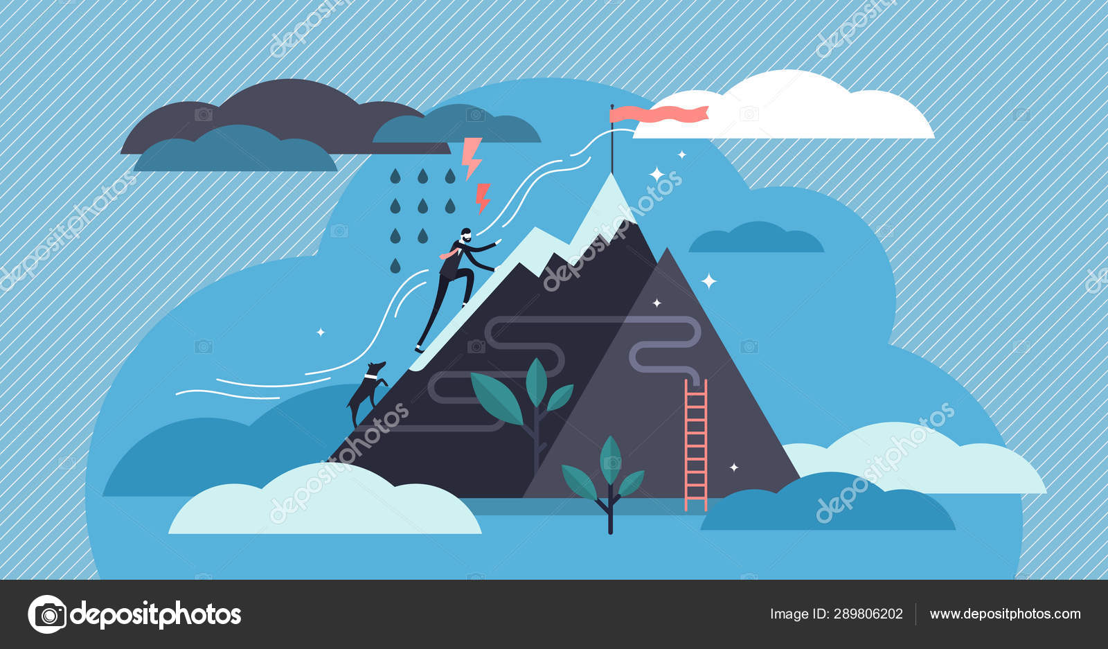 Perseverance vector illustration. Tiny motivational patience person ...