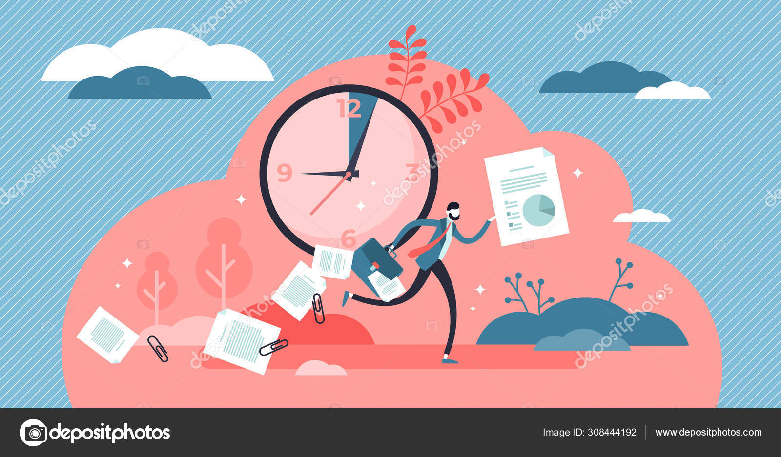 Late vector illustration. Flat tiny tight schedule delay persons ...