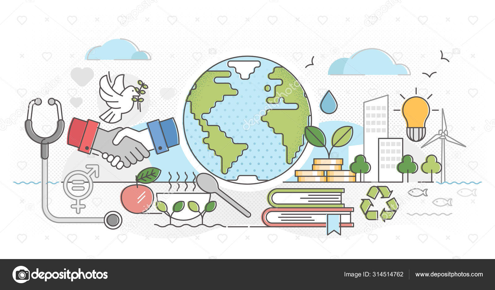 Sustainable nature friendly development outline concept vector ...