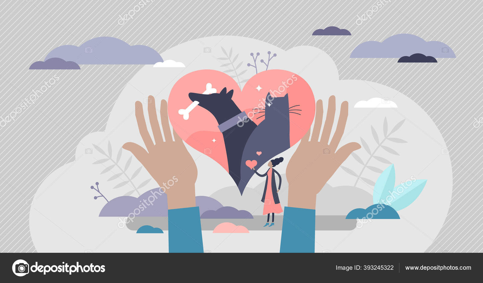 Animal rescue and pet protection with support and love tiny persons ...