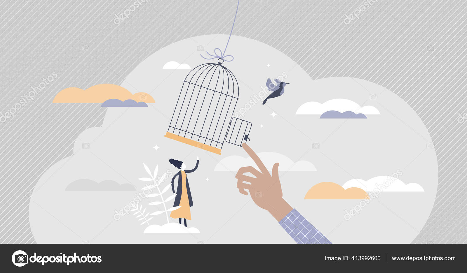 Freedom gaining by release from capture and fly away tiny persons ...