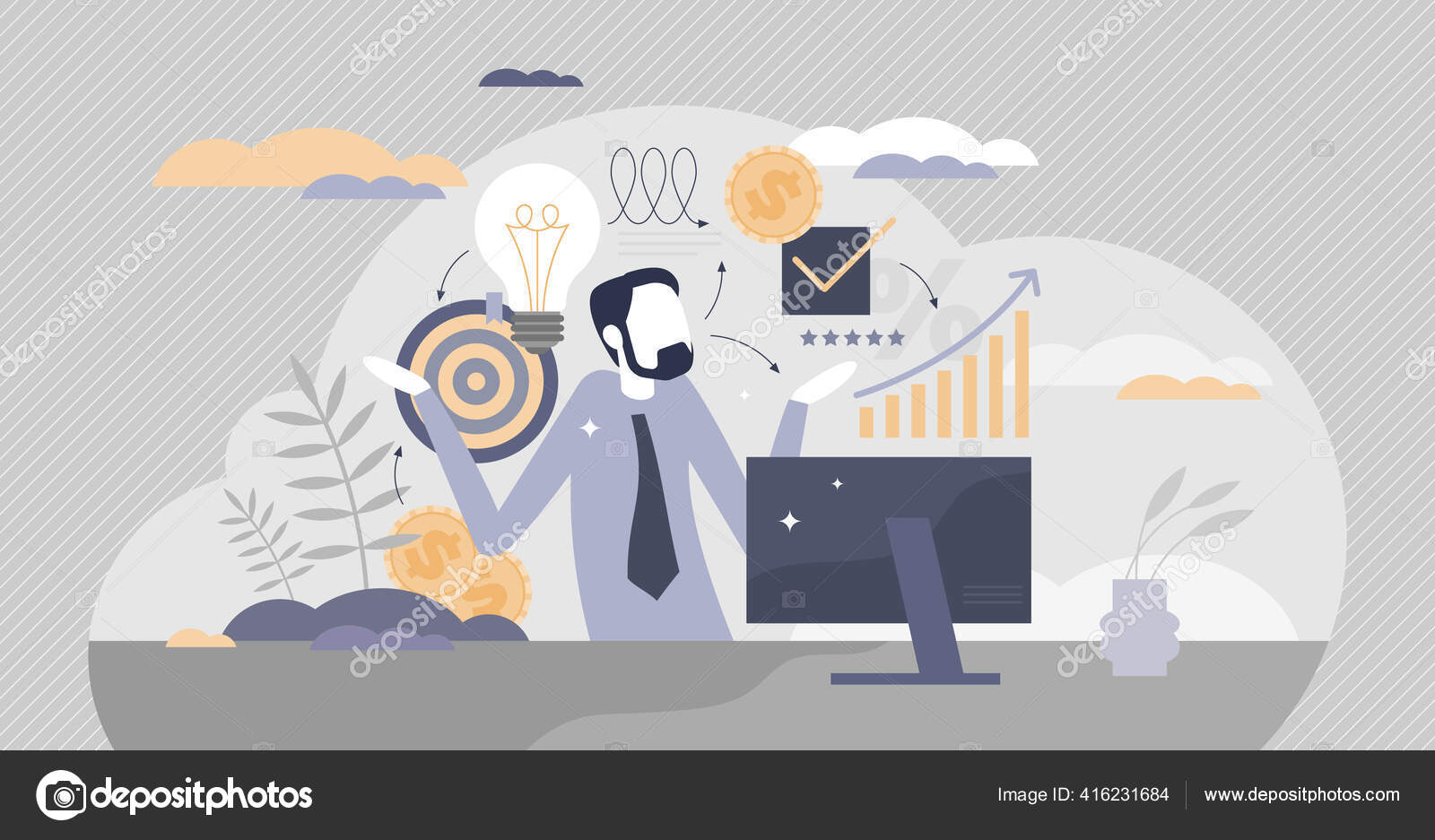 Confused product manager as unprofessional employee work tiny person ...