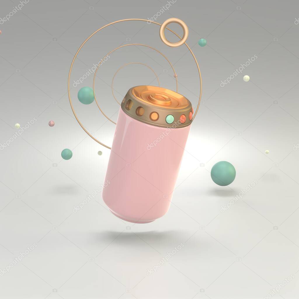 3d representación de la imagen de lata sobre fondo gris con burbujas ...