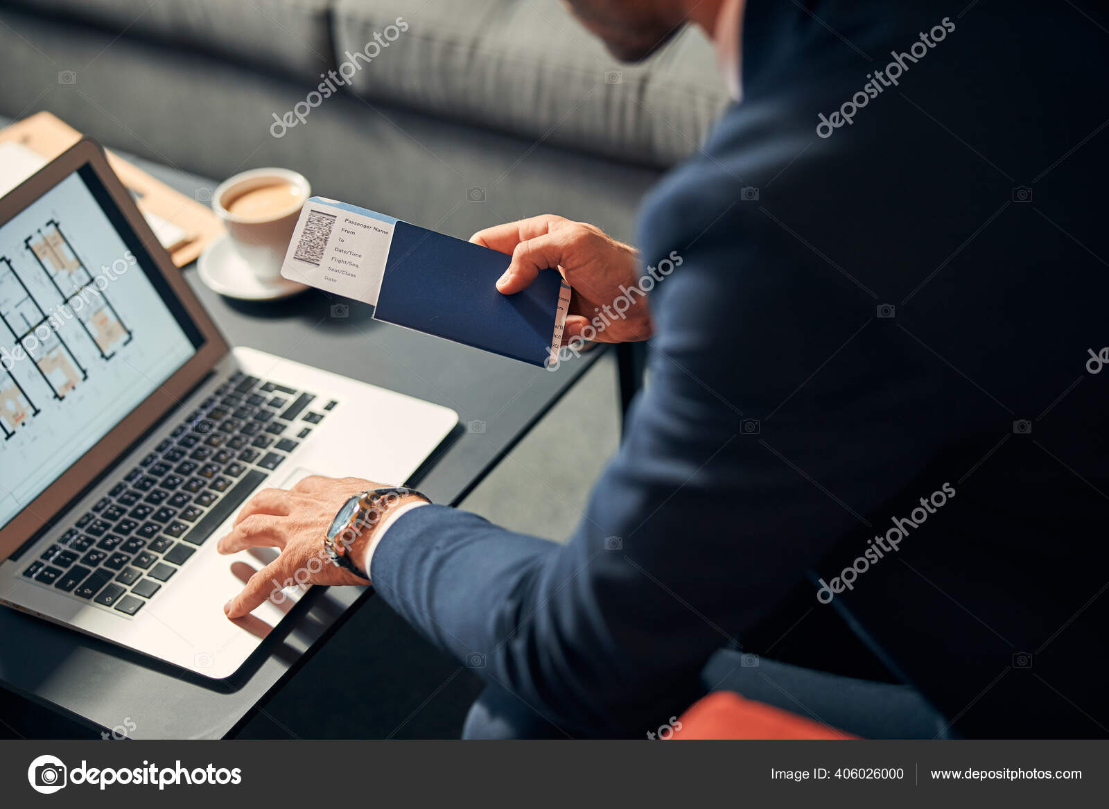 Businessman using web check-in service of the airport Stock Photo by ...