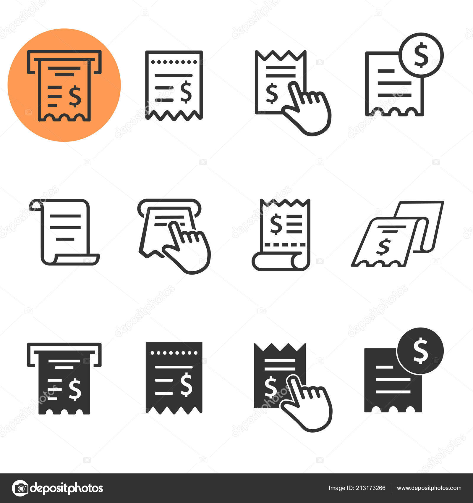 Receipt Icon Set Black Vector Illustrations Isolated White Simple ...