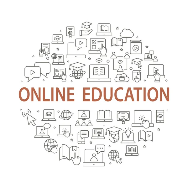 Learning Distance Education Outline Icons Set Interface Website Banner ...